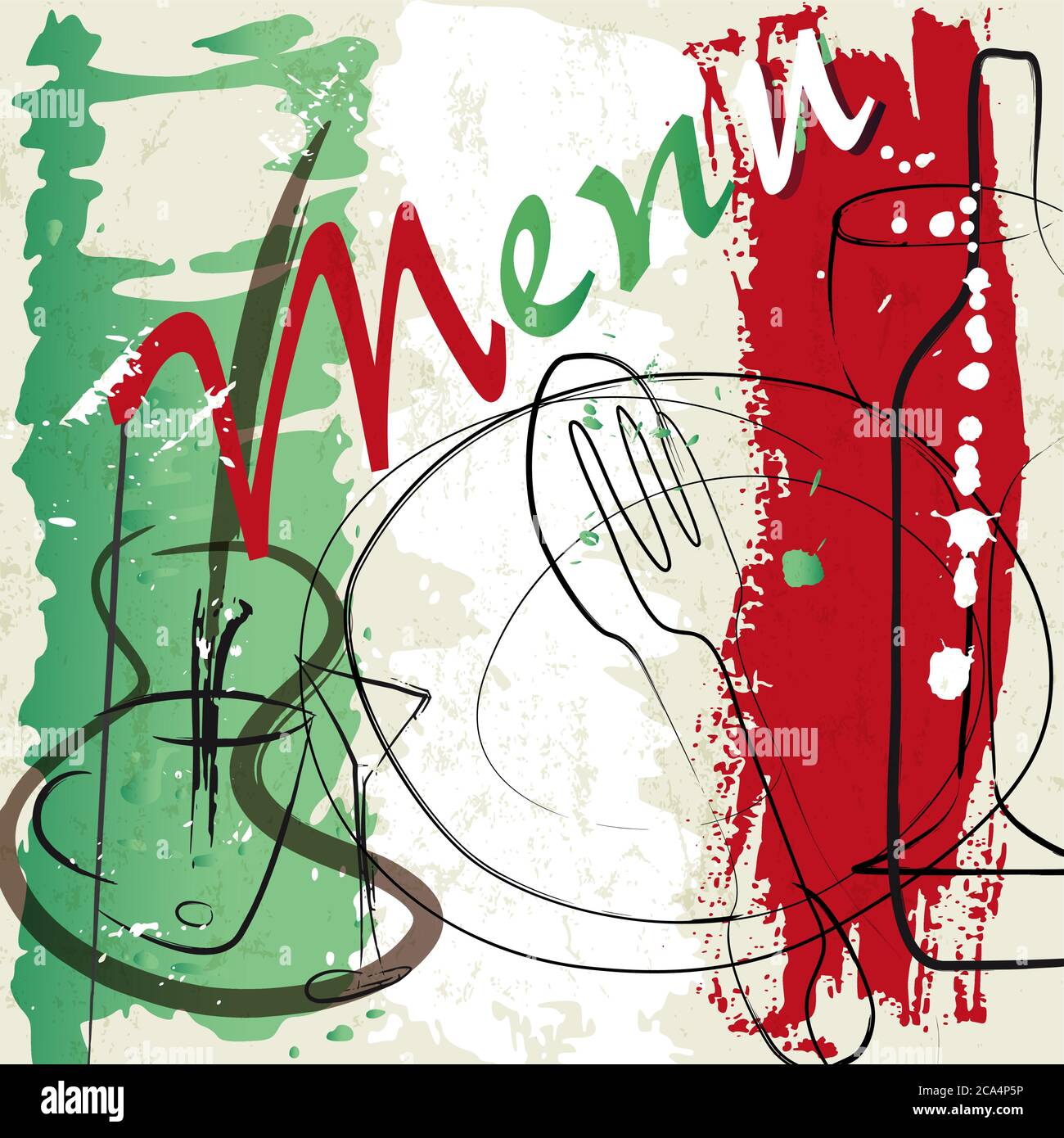 menu card design template for restaurant, with strokes and splashes ...