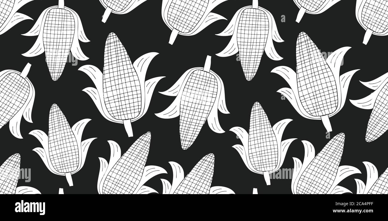 Hand drawn vector corn seamless pattern. Organic cartoon fresh ...