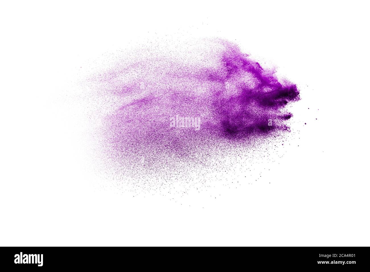 Purple color powder explosion on white background.Purple dust particles ...