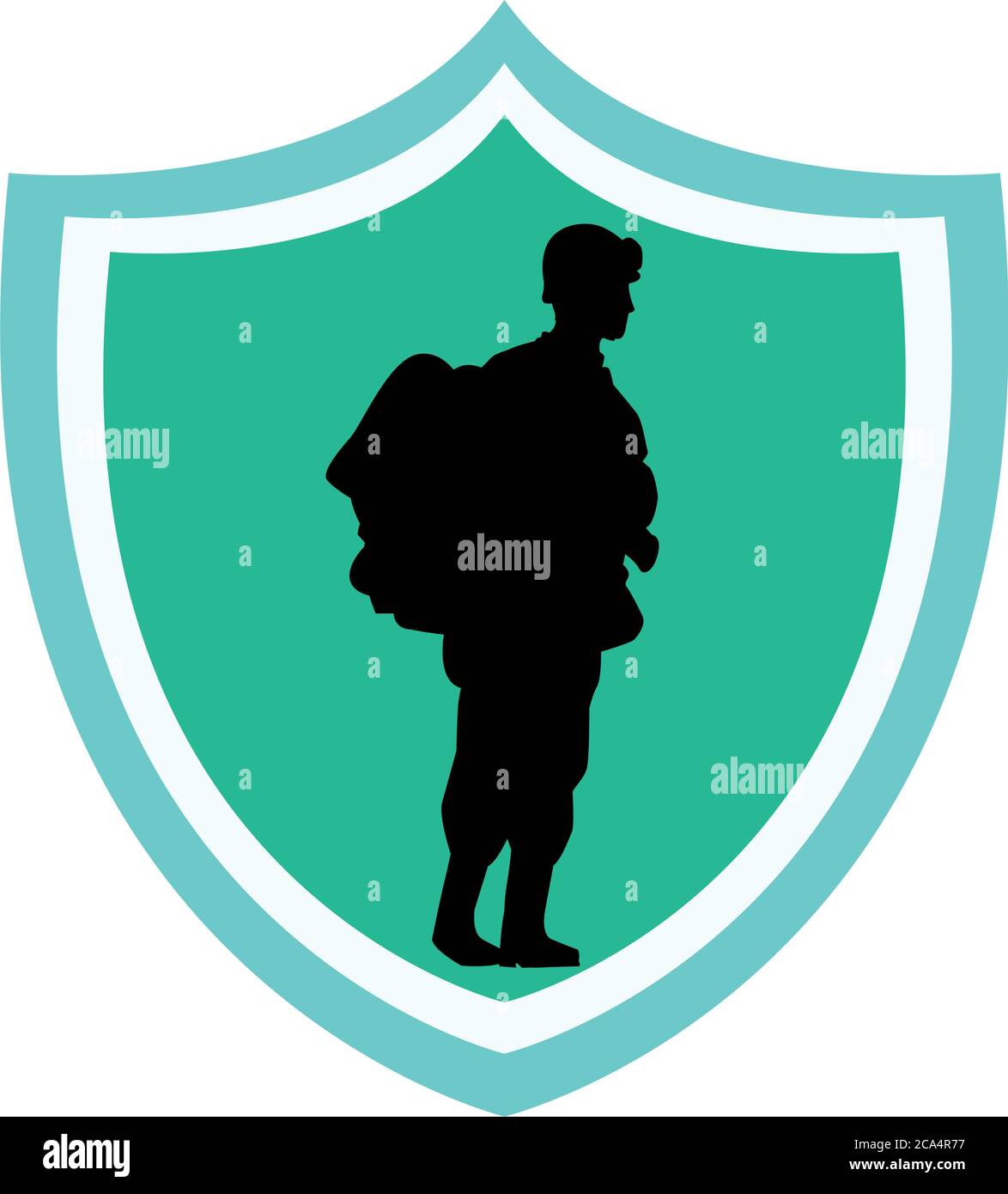 soldier military standing silhouette in shield vector illustration ...