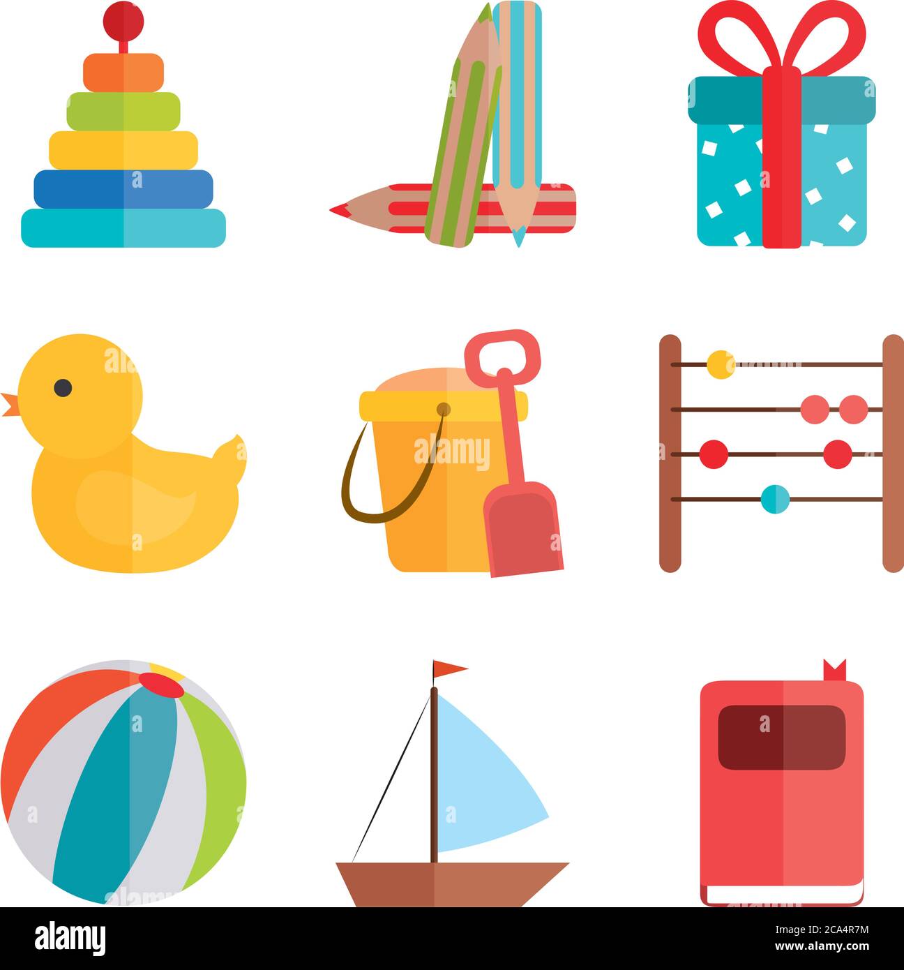 cartoon toy pyramid duck ball boat, object for small children to play ...