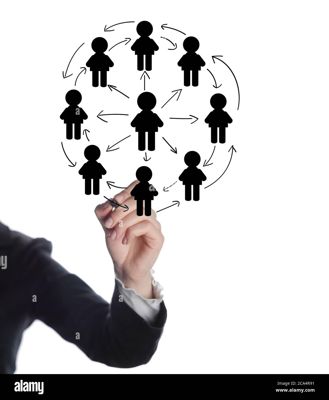 Lady drawing social network structure Stock Photo - Alamy