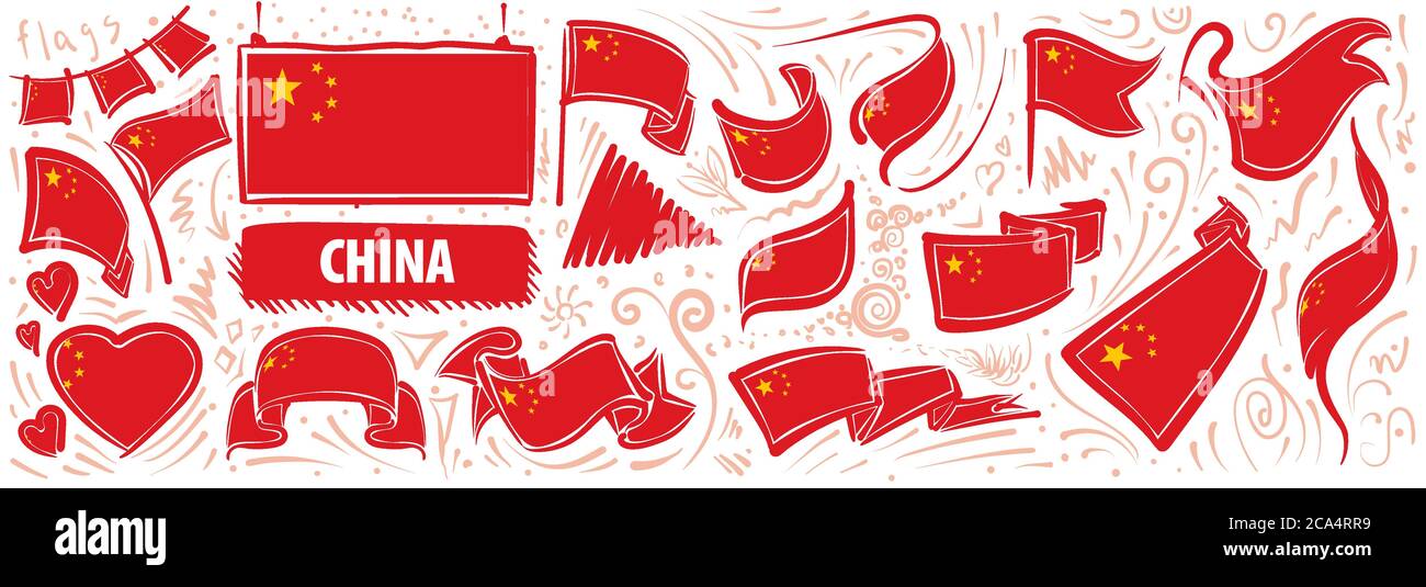 Vector set of the national flag of China in various creative designs ...
