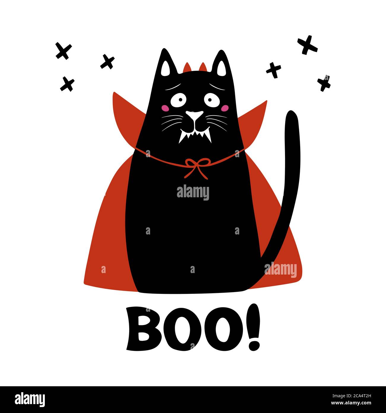 Cute cartoon cat wear vampire costume with fangs, horns and red cloak ...