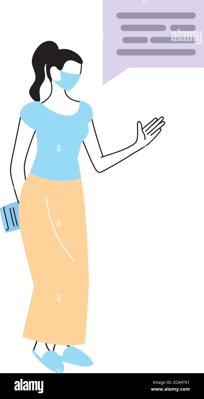 teacher in the classroom wearing face mask vector design illustration ...