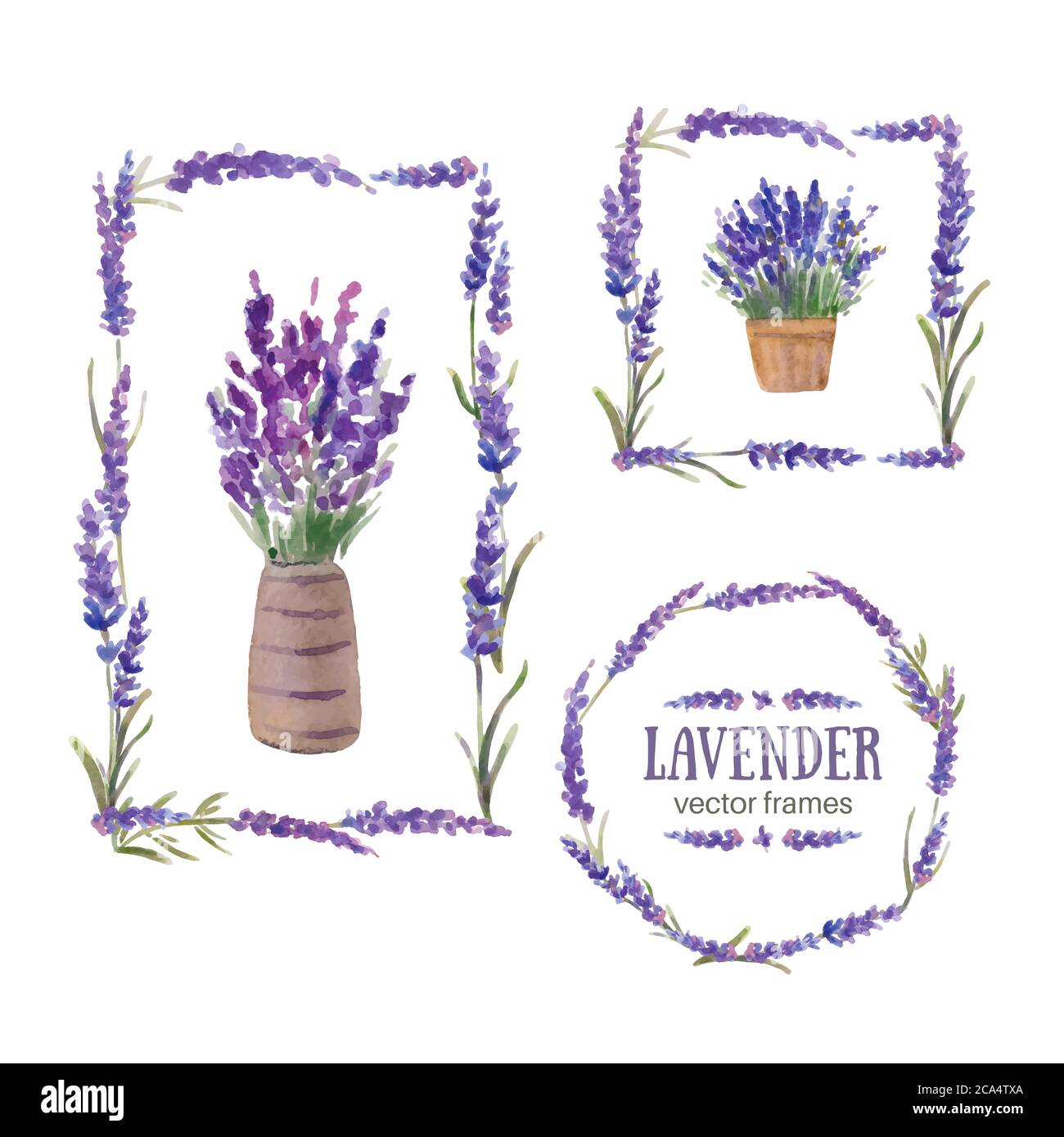 Vector illustration. Frames made up of lavender branches. Rectangular ...