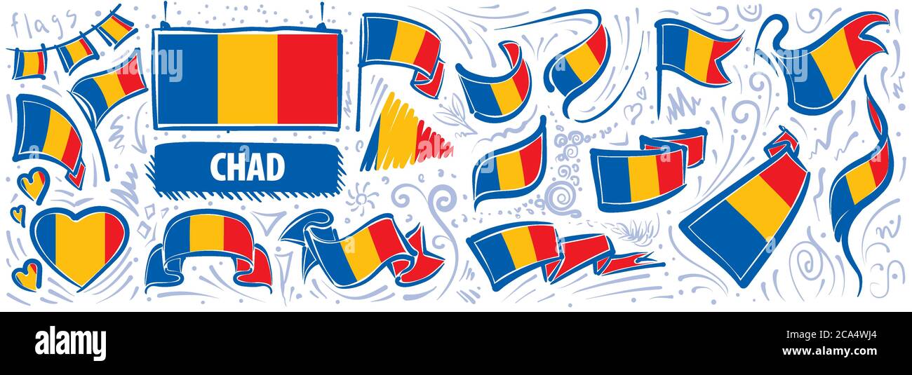 Vector set of the national flag of Chad in various creative designs ...