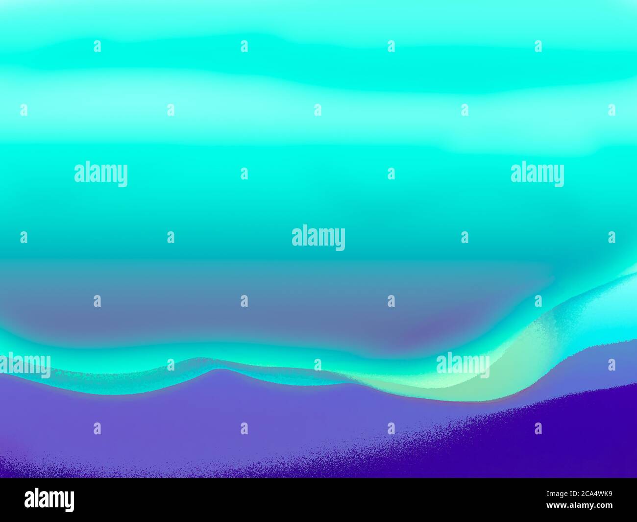 Aurora Borealis colours over purple mountain layers with turquoise sky ...