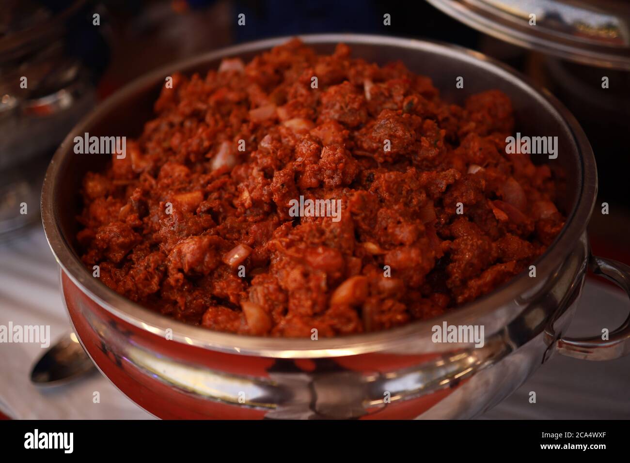 South Indian dish spicy beef fry Kerala, India. side dish ghee rice ...