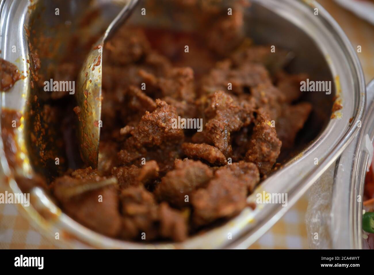 South Indian dish spicy beef fry Kerala, India. side dish ghee rice ...