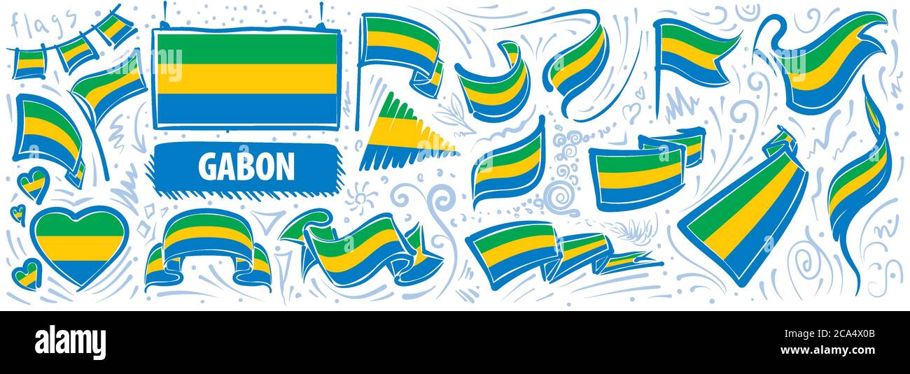 Vector set of the national flag of Gabon in various creative designs ...