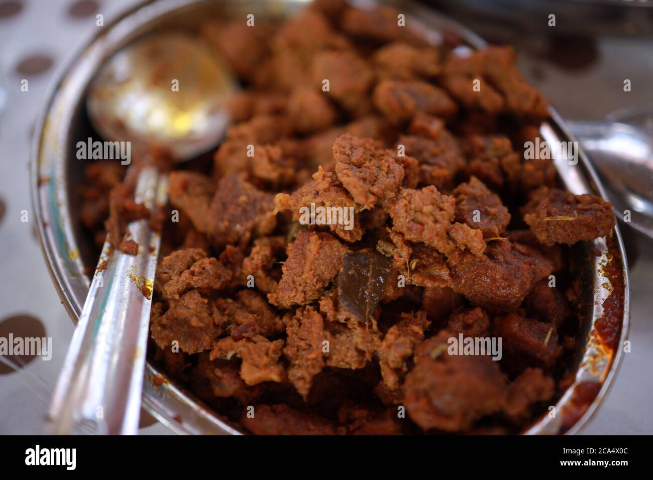 South Indian dish spicy beef fry Kerala, India. side dish ghee rice ...