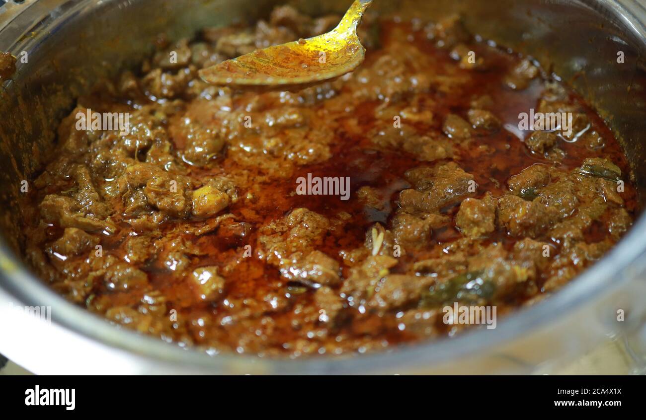 South Indian dish spicy beef fry Kerala, India. side dish ghee rice ...