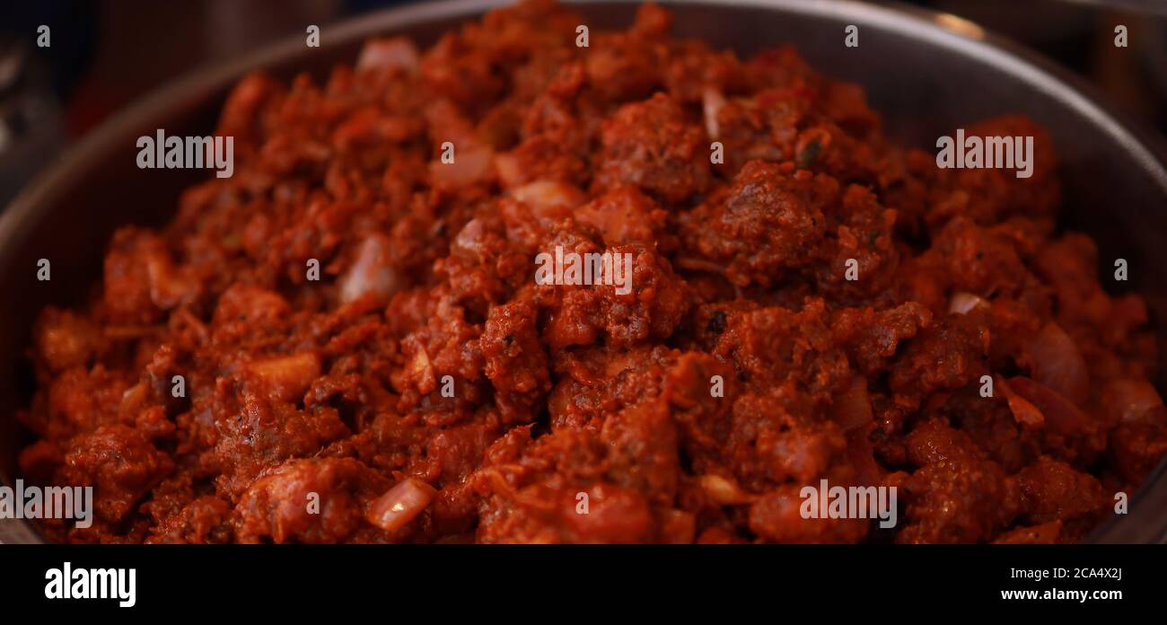 South Indian dish spicy beef fry Kerala, India. side dish ghee rice ...