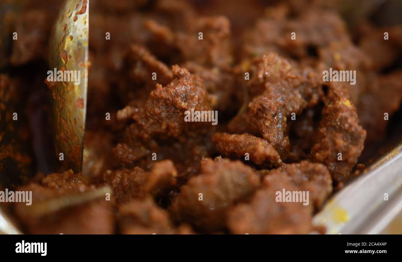 South Indian dish spicy beef fry Kerala, India. side dish ghee rice ...