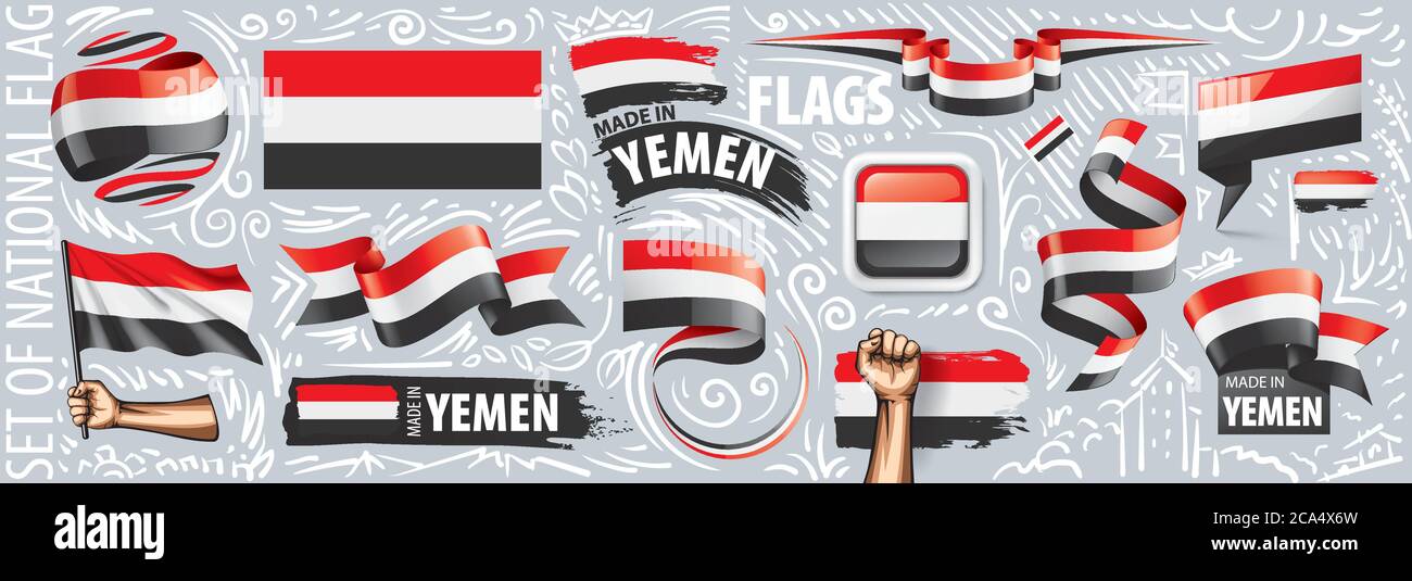 Vector set of the national flag of Yemen in various creative designs ...