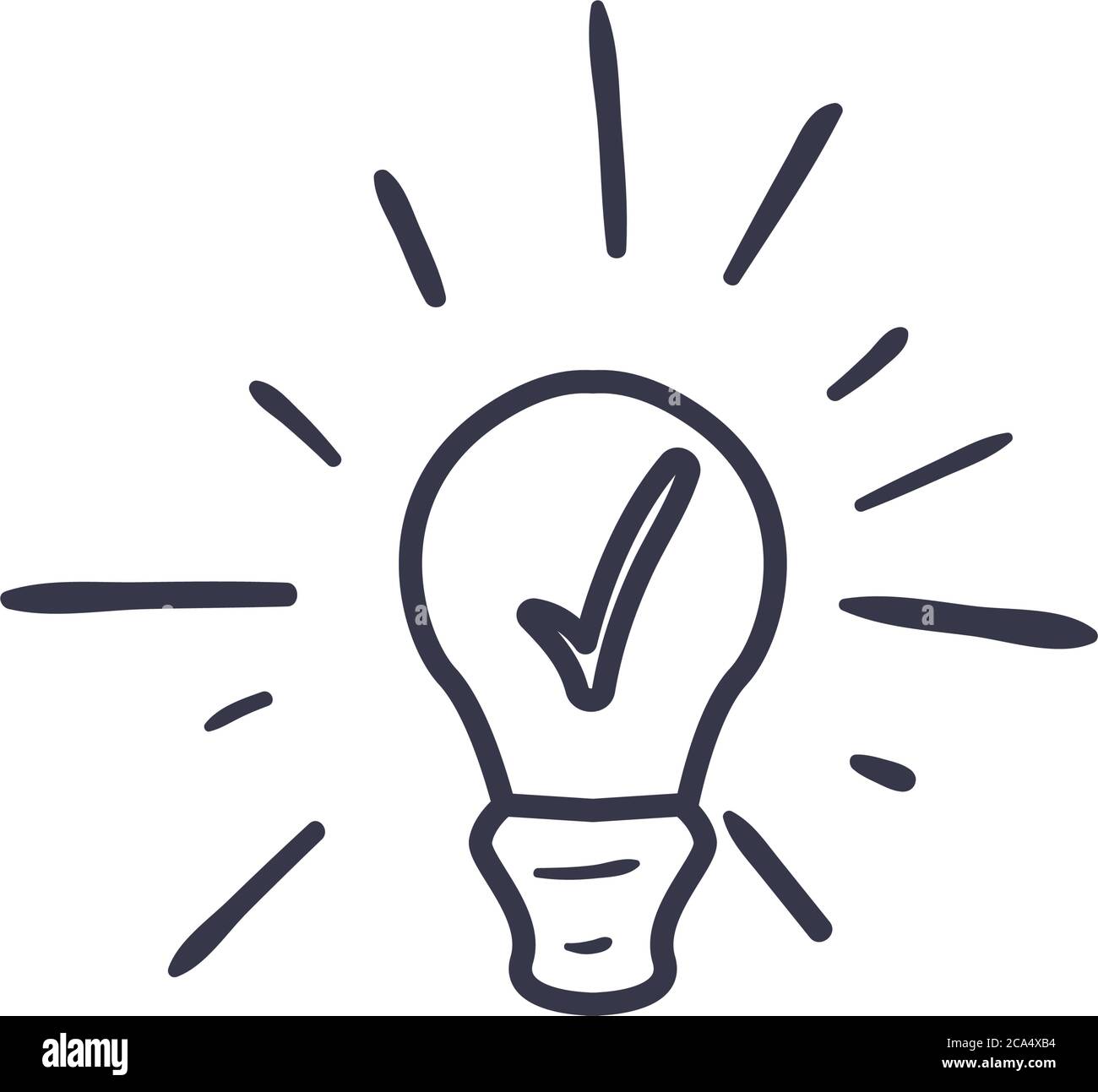 light bulb with check mark line style icon design, Idea creativity ...