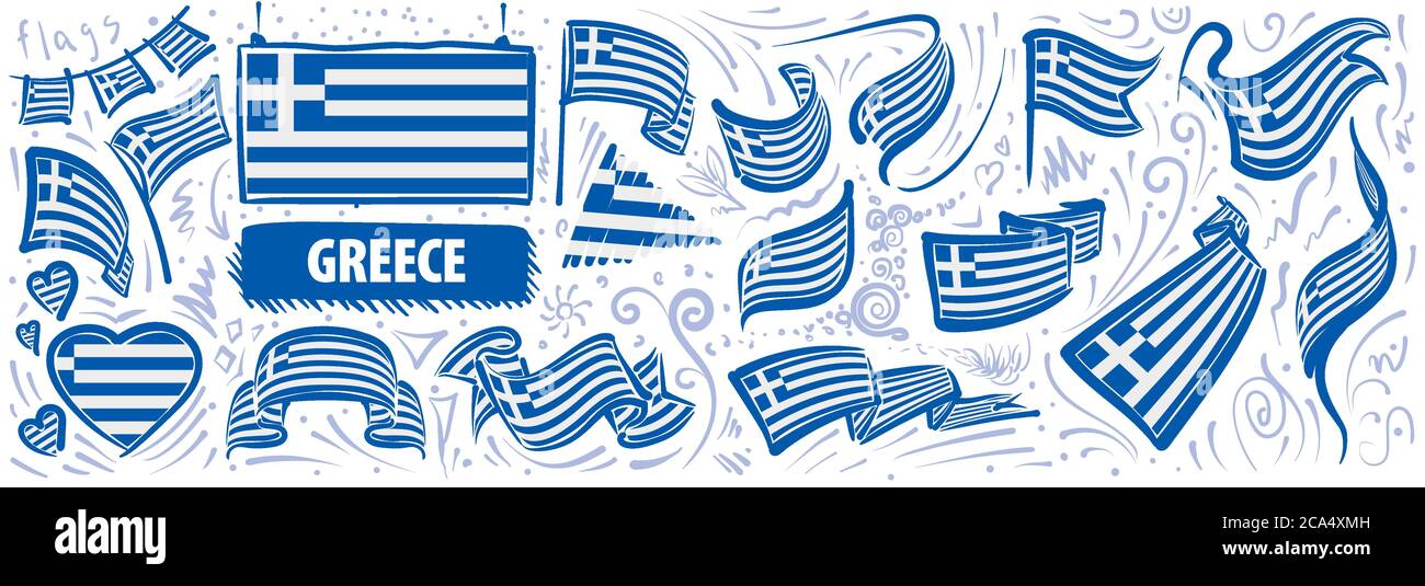 Vector set of the national flag of Greece in various creative designs ...