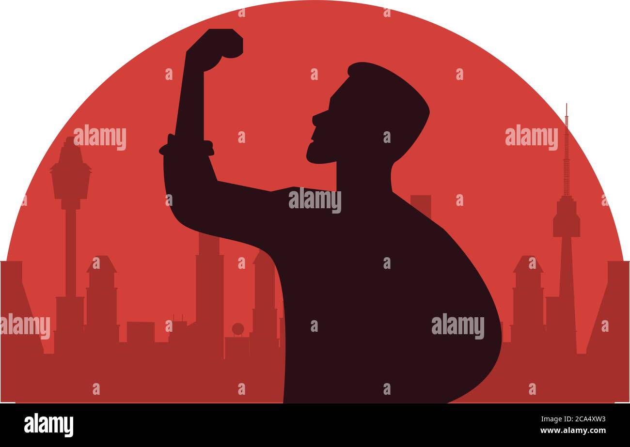 strong man celebrating wielding the hand vector illustration design ...