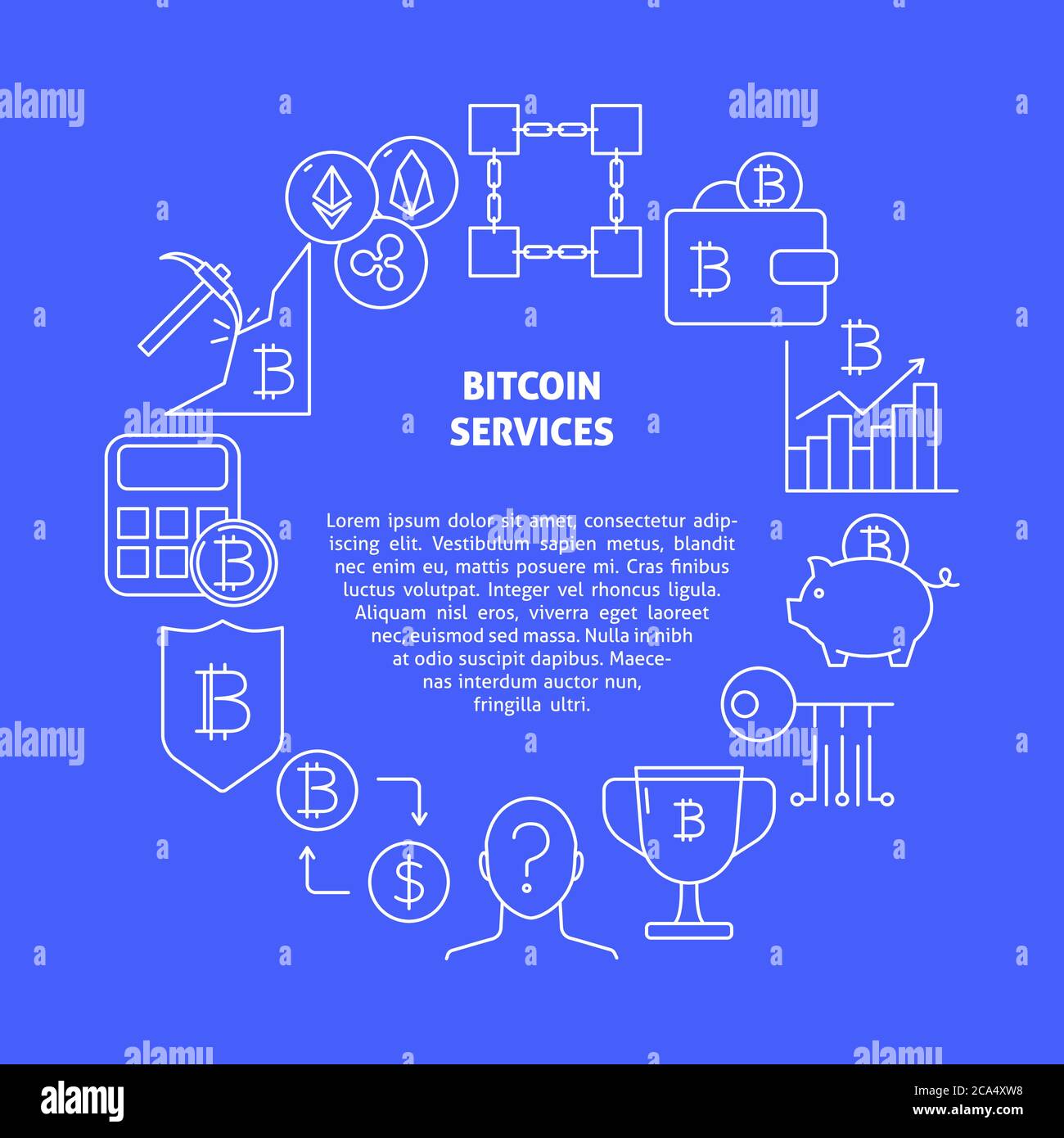 Bitcoin services round poster with place for text. Cryptocurrency ...