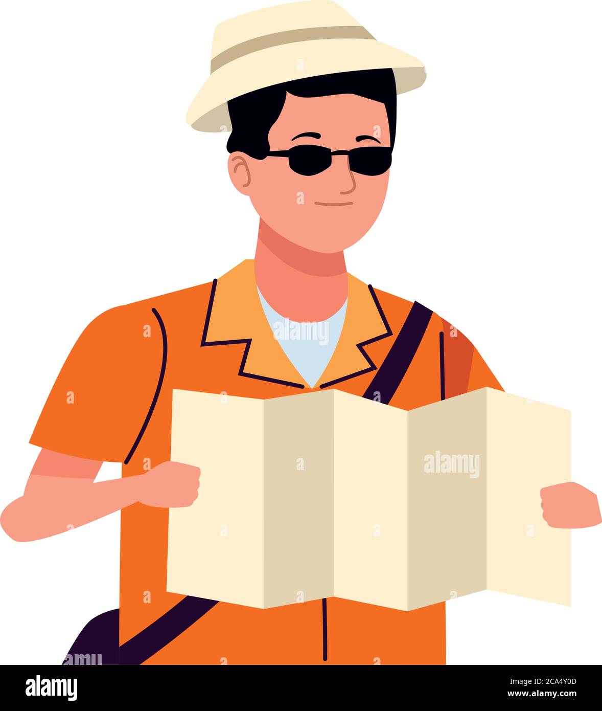 young tourist man reading map happy character vector illustration ...