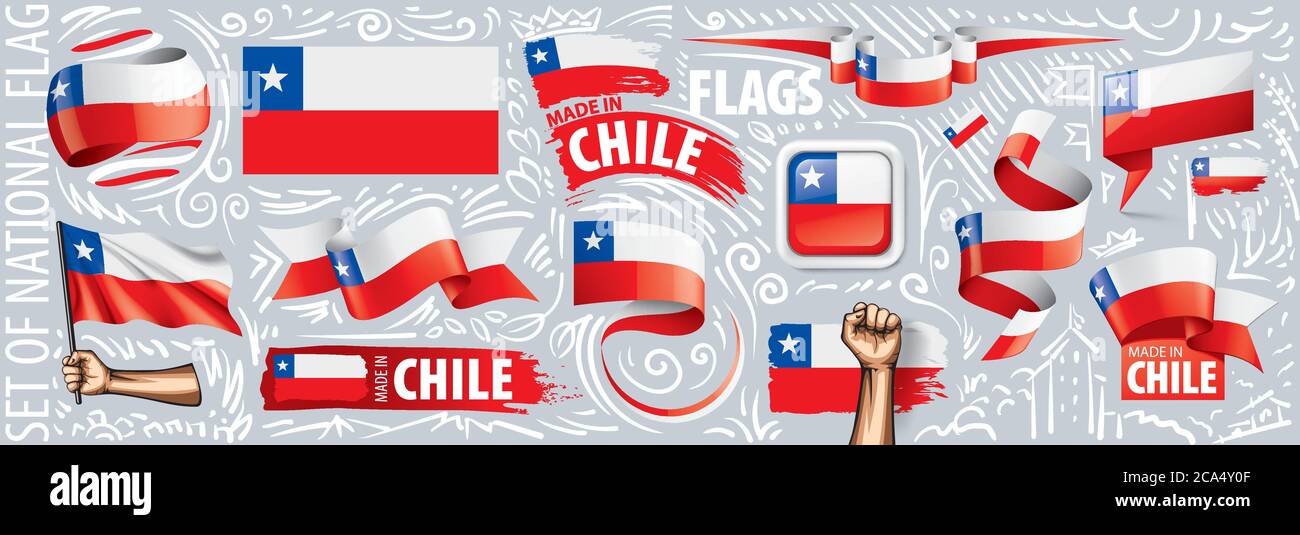 Vector set of the national flag of Chile in various creative designs ...
