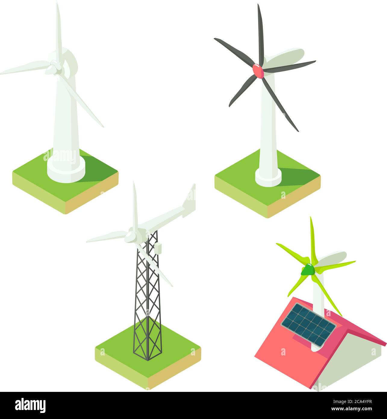 Wind turbine icons set. Isometric set of wind turbine vector icons for ... Wind turbine icons set. Isometric set of wind turbine vector icons for ...