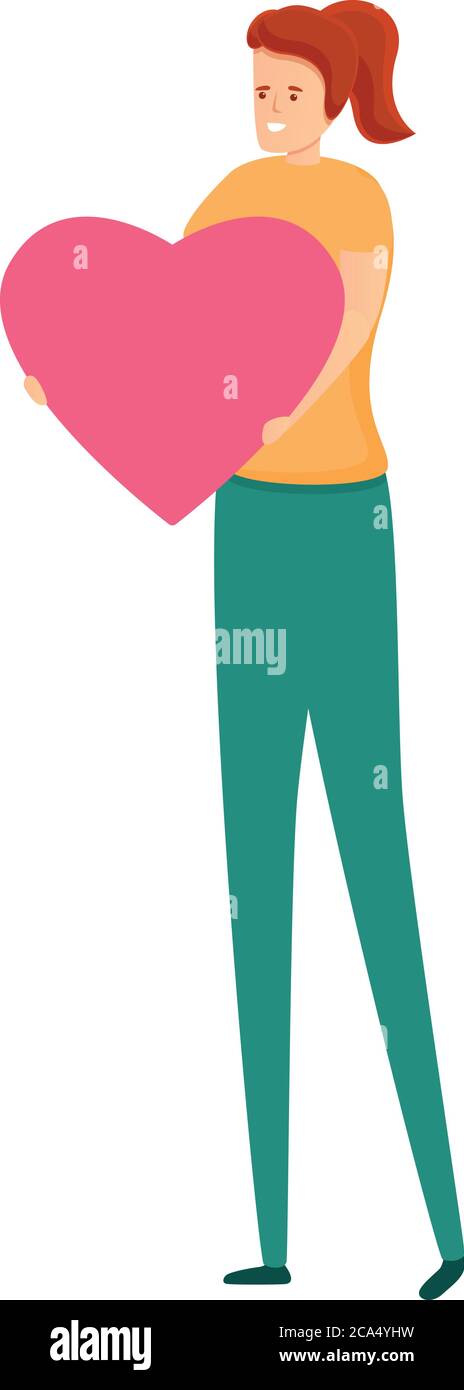 Girl give affection heart icon. Cartoon of girl give affection heart ...