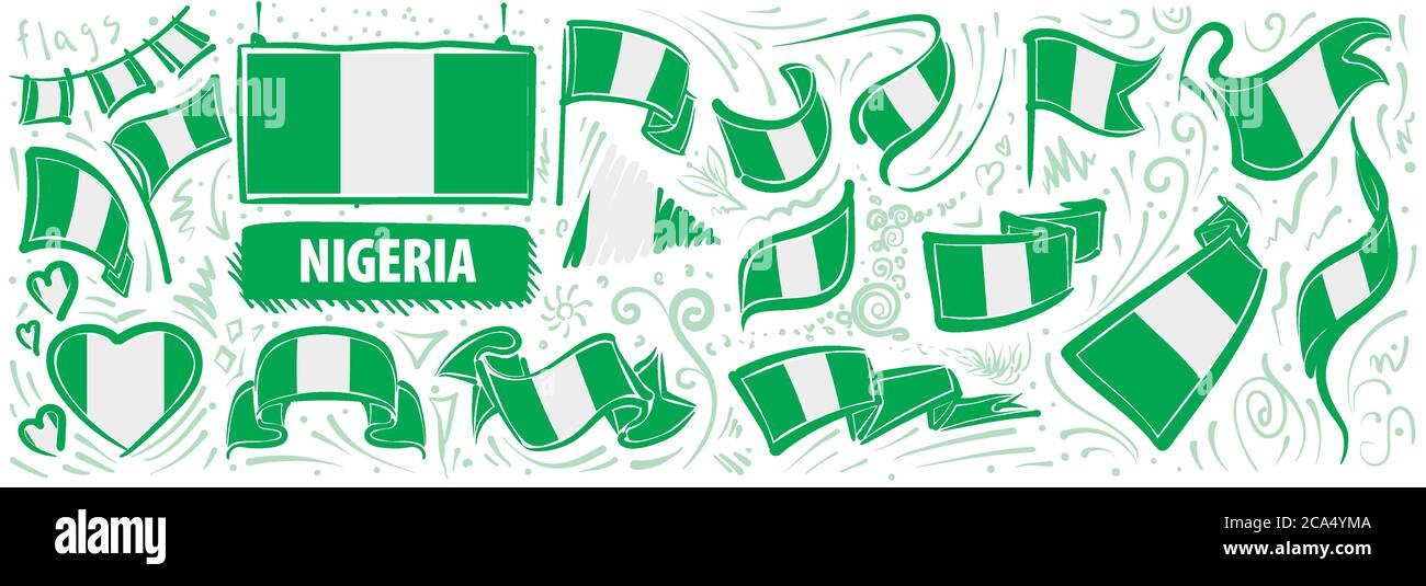 Vector set of the national flag of Nigeria in various creative designs ...
