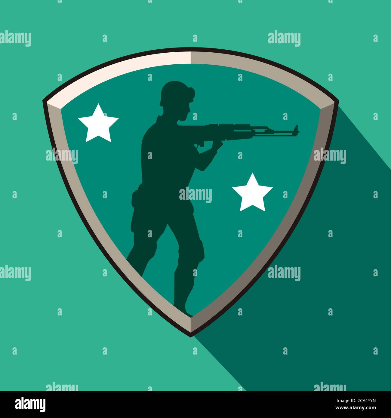 soldier with rifle figure silhouette in shield vector illustration ...