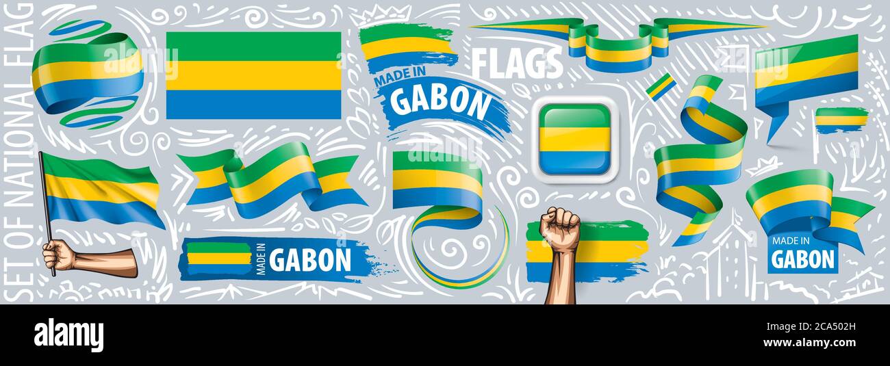 Vector set of the national flag of Gabon in various creative designs ...