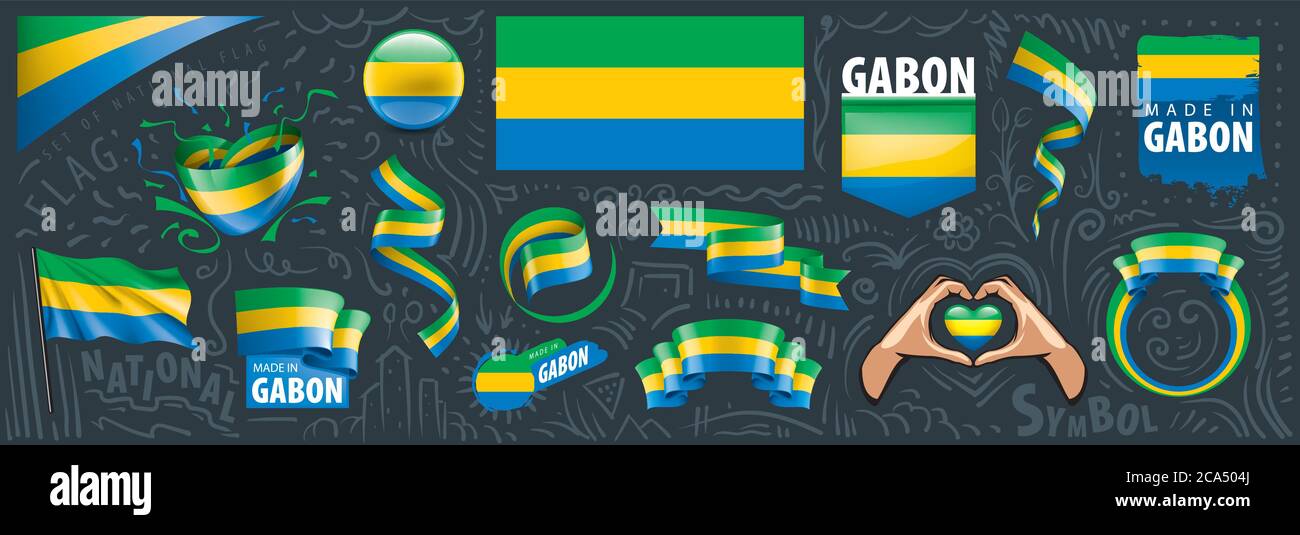 Vector set of the national flag of Gabon in various creative designs ...
