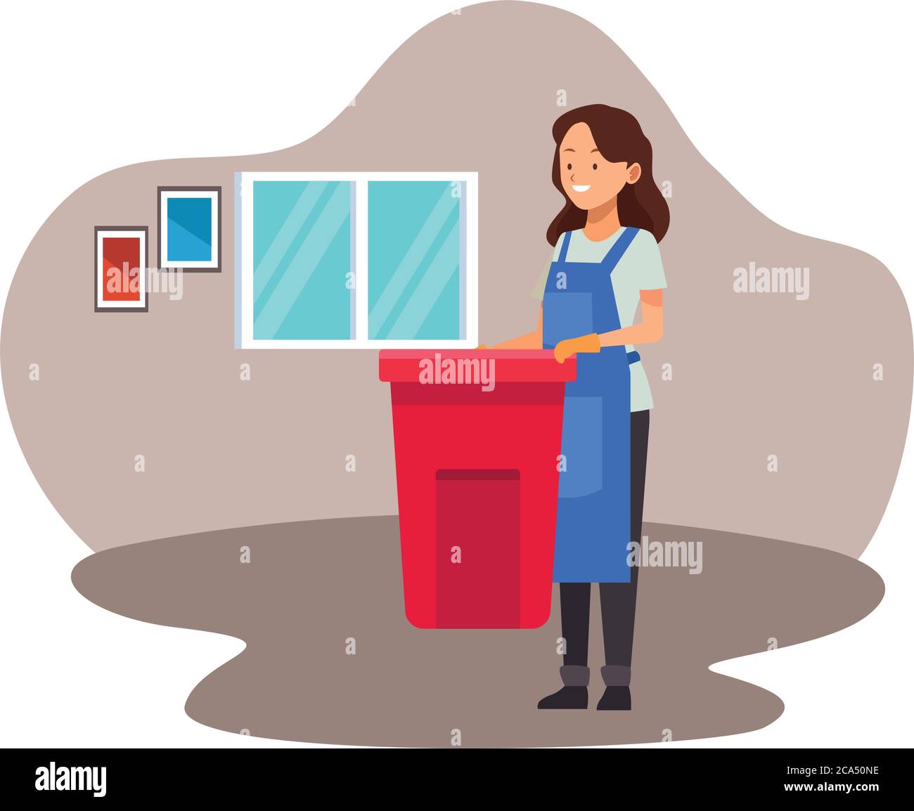 housekeeping female worker with garbage waste vector illustration ...