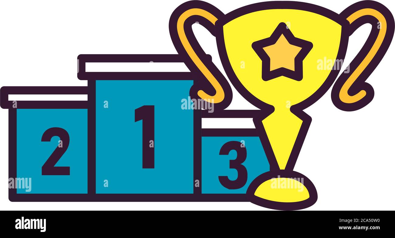 Trophy and podium line and fill style icon design, Winner first ...