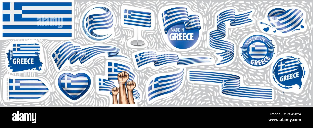 Vector set of the national flag of Greece in various creative designs ...