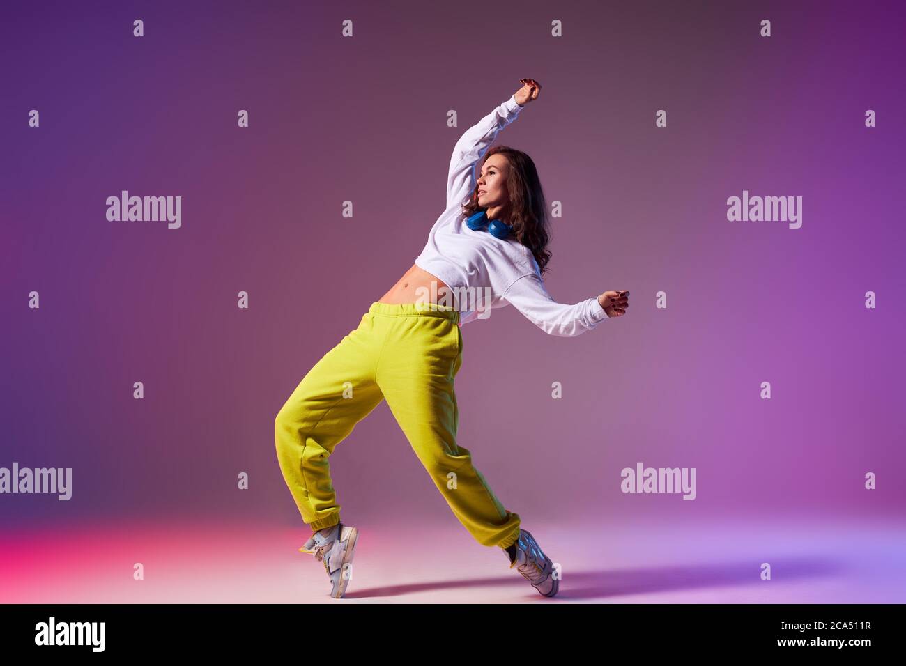 Pretty bright professional dancer performing house dance isolated on ...