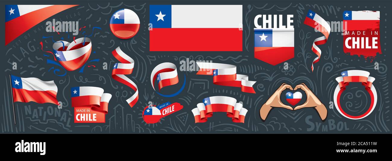 Vector set of the national flag of Chile in various creative designs ...