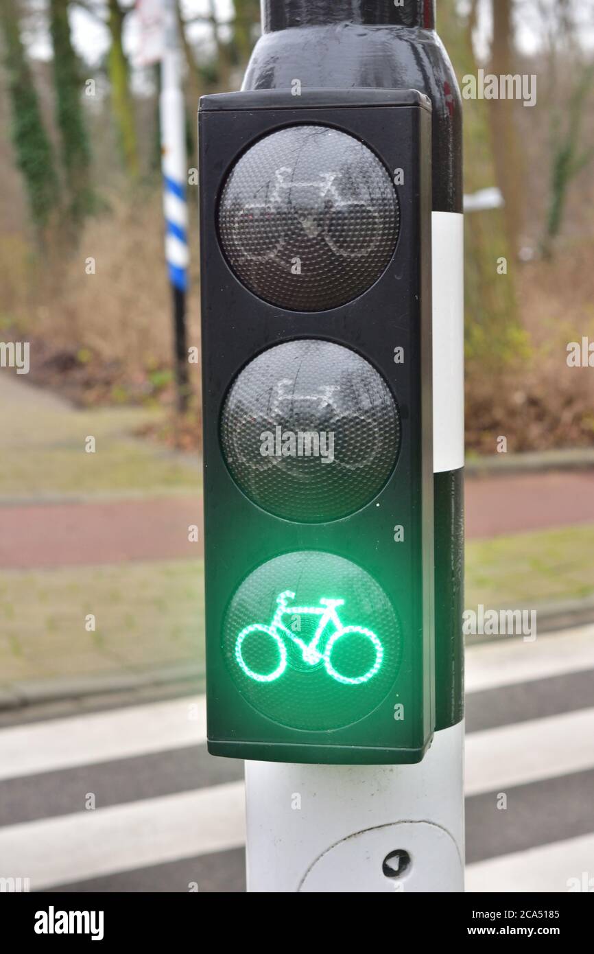 Green light on the traffic light for cyclists, you can go. Green light ...