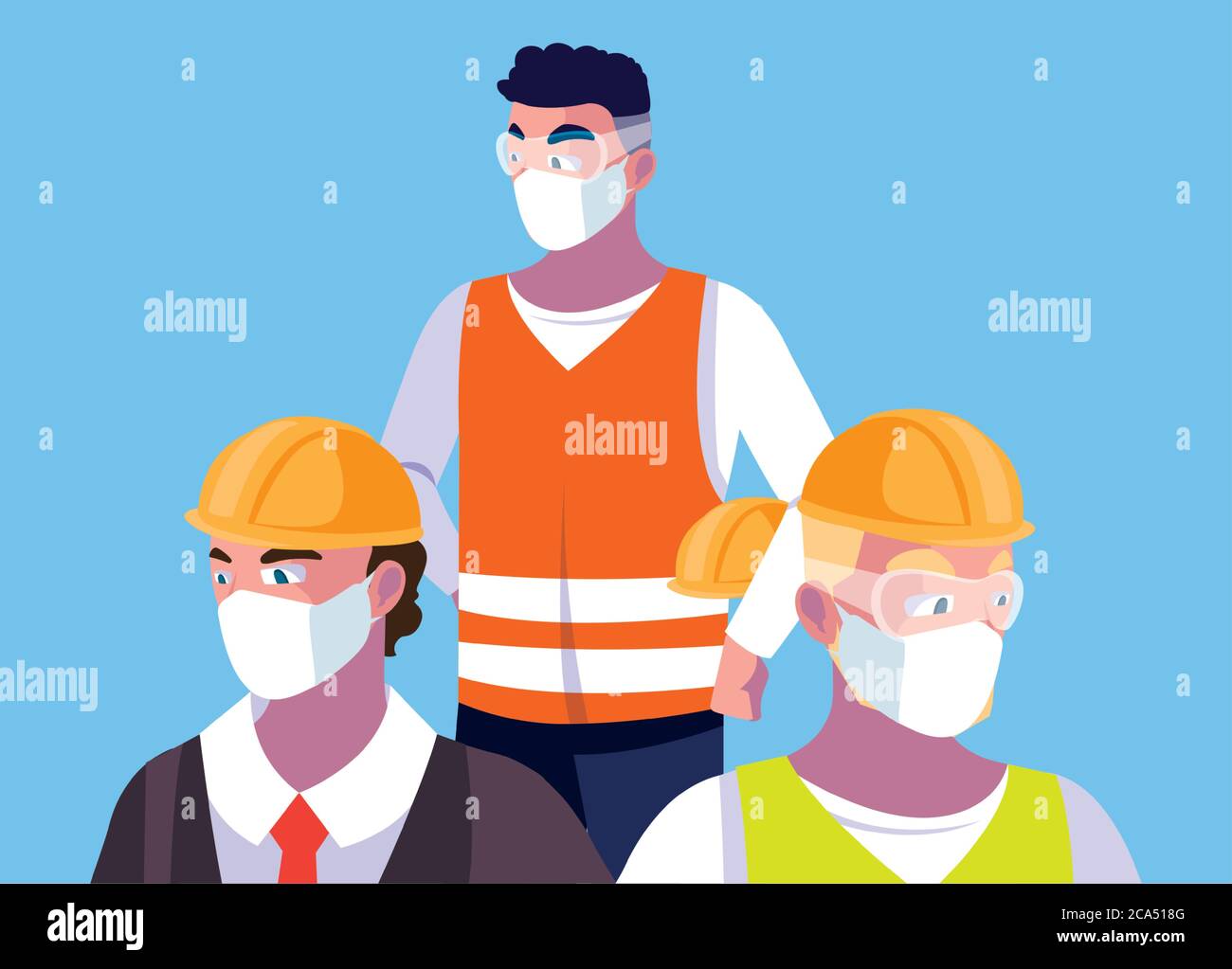 Industry operators wearing face masks at work vector illustration ...