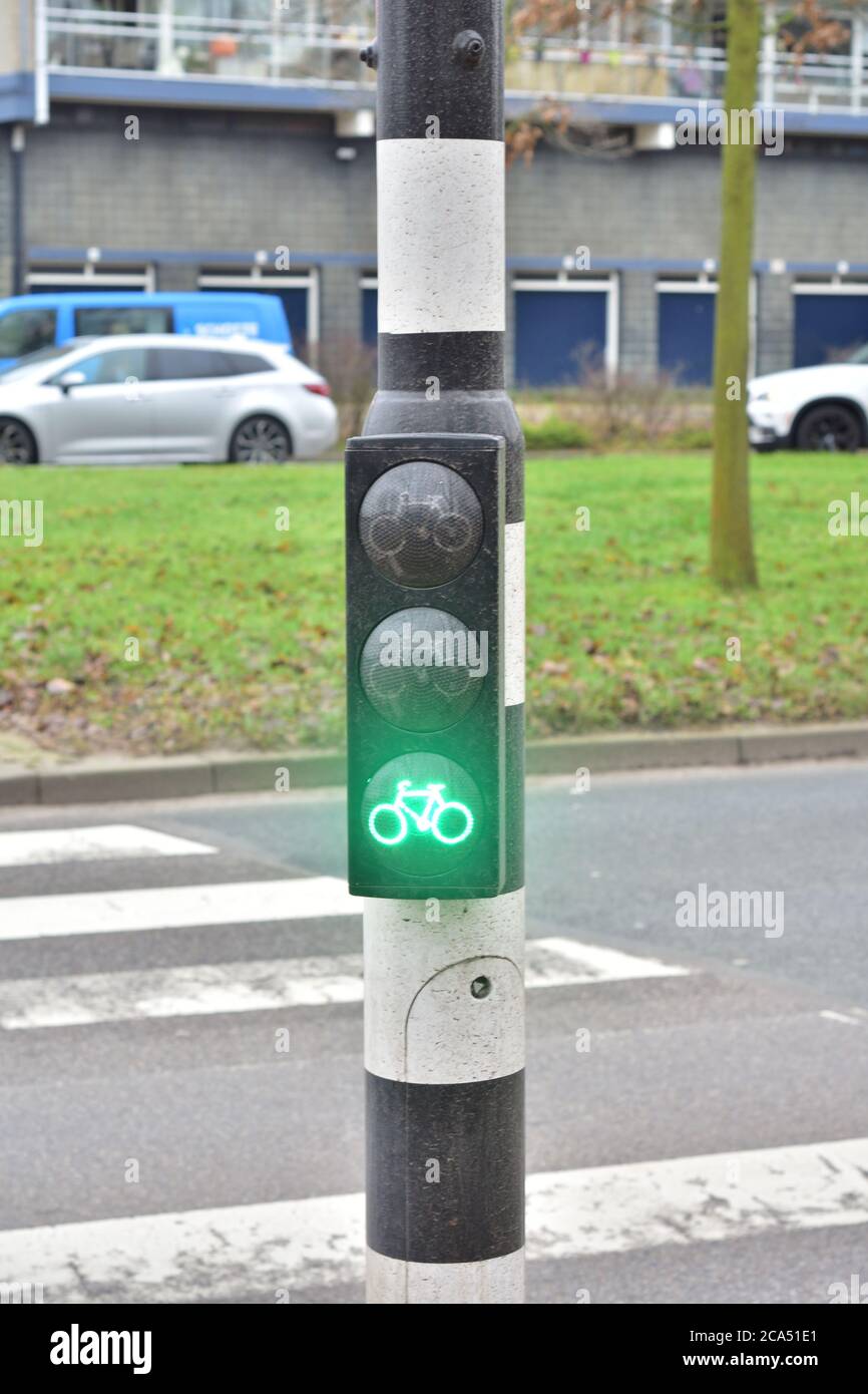 Green light on the traffic light for cyclists, you can go. Green light ...