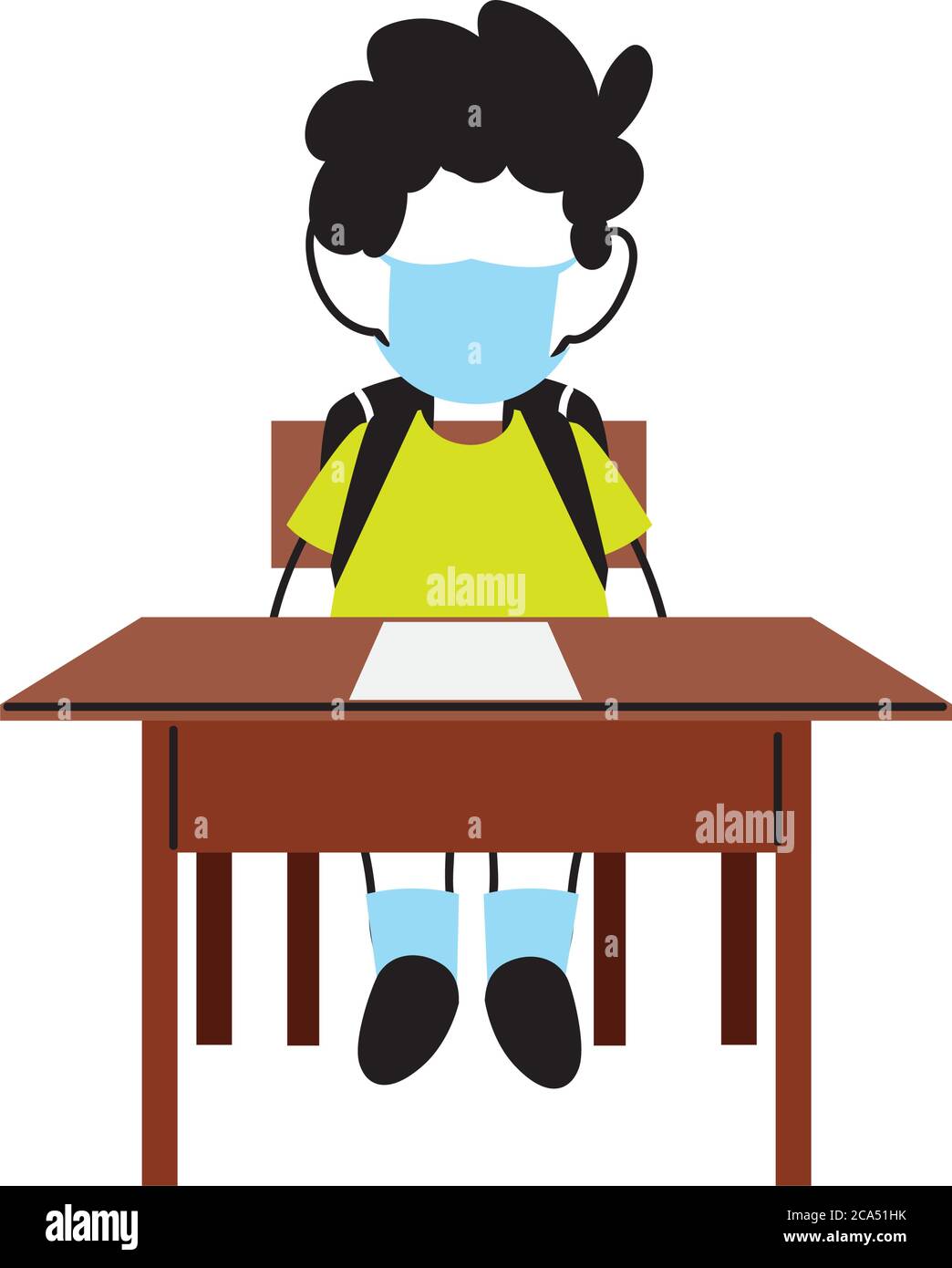 boy with face mask at school desk vector illustrarion design Stock ...