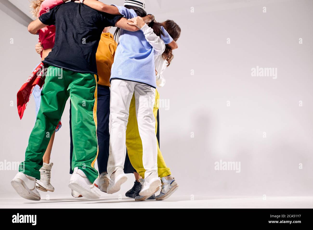 Team of professional hip hop dancers gathered together after good ...