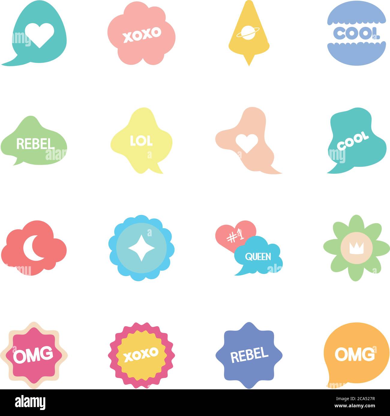 icon set of slang bubbles and flowers over white background, line fill ...