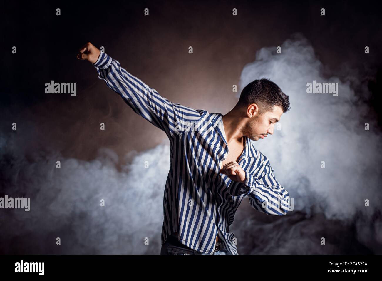 portrait of dancer man in movement, athletic man during dance isolated ...