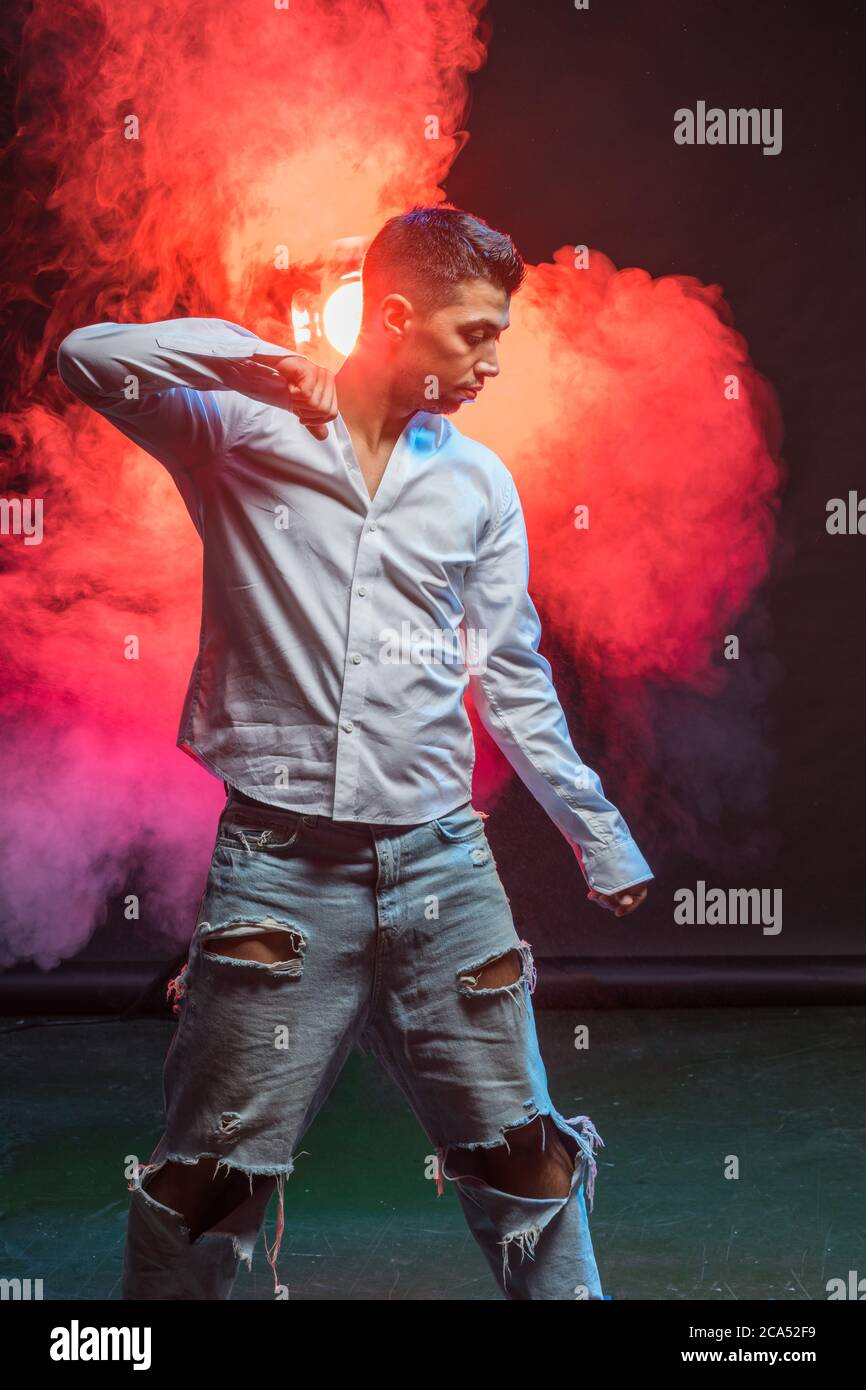 professional dancer man have good dance skills for performing street ...
