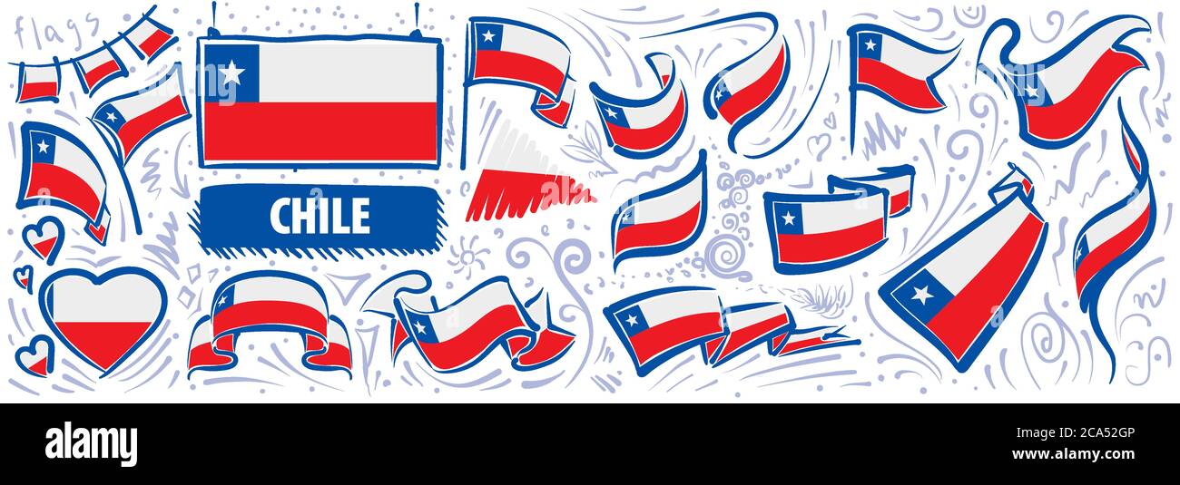 Vector set of the national flag of Chile in various creative designs ...