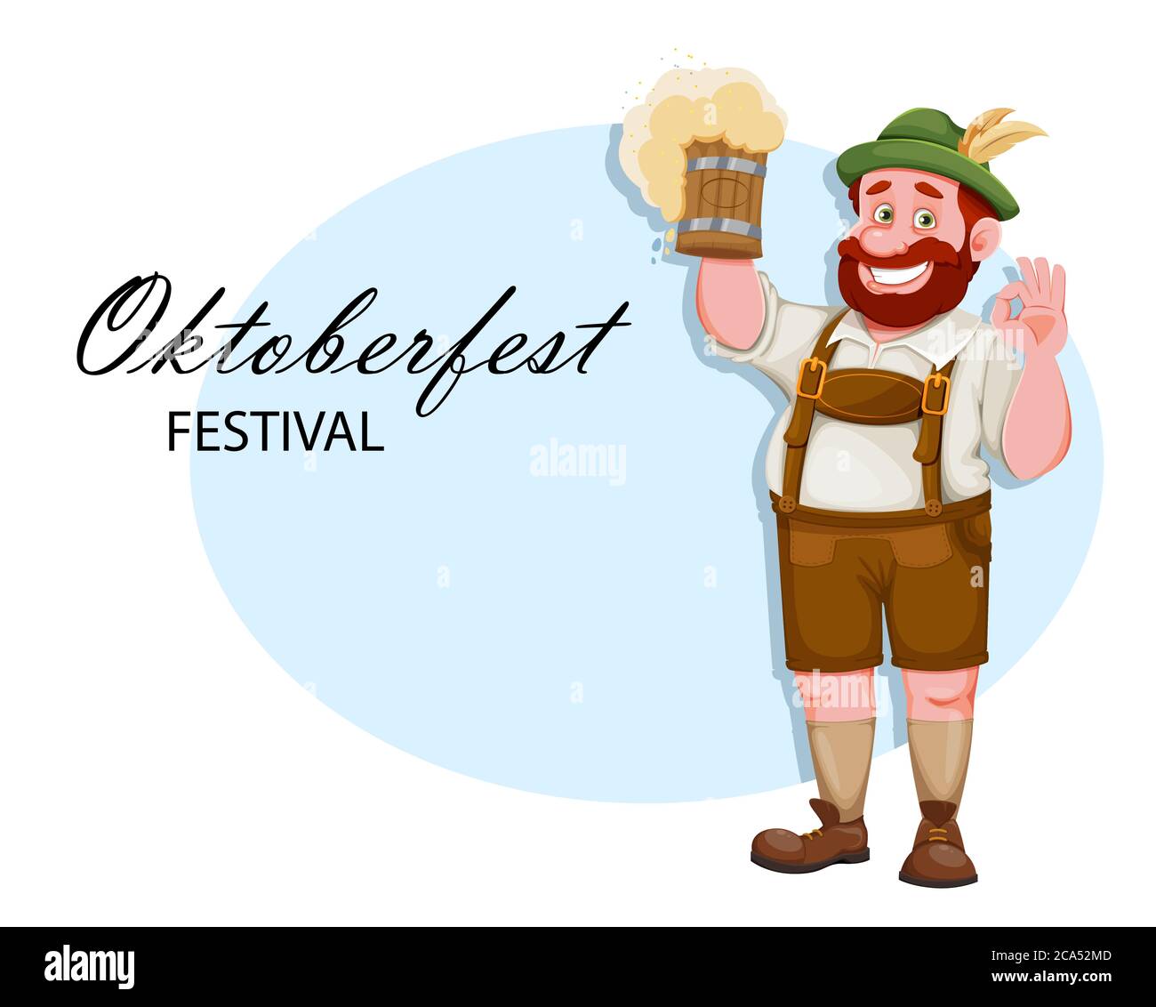 Oktoberfest greeting card. Man in Bavarian clothes, funny cartoon ...