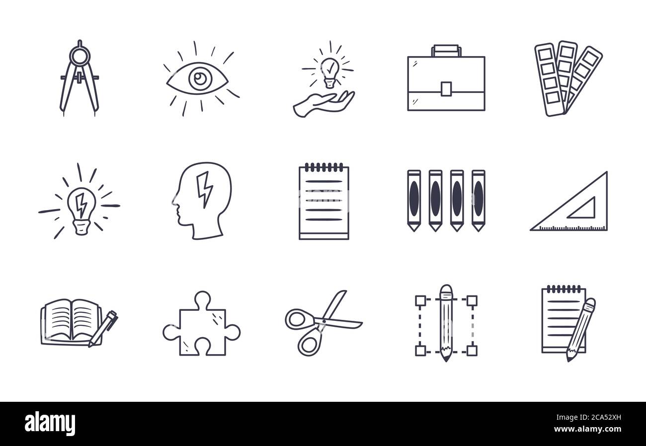 line style icon set design, Art design and creativity theme Vector ...