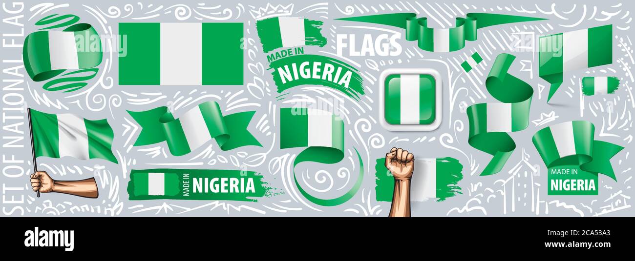 Vector set of the national flag of Nigeria in various creative designs ...