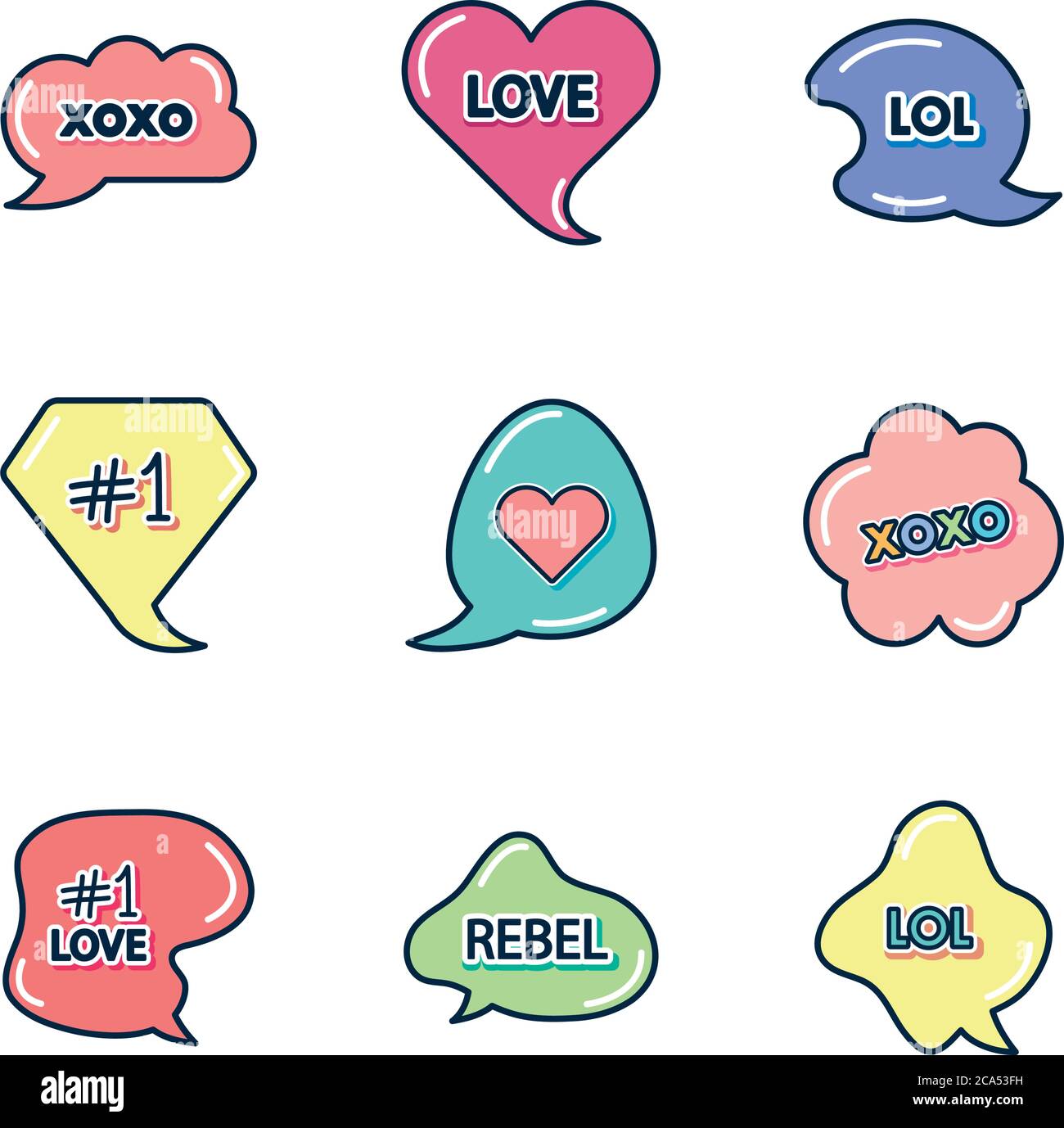 colorful slang bubbles icon set over white background, flat style ...